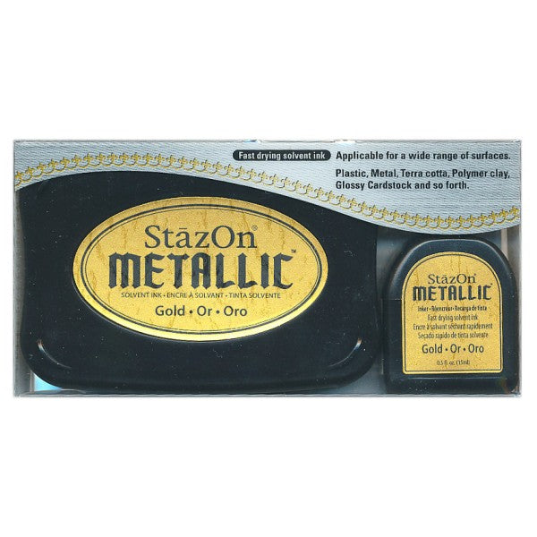StazOn Metallic Ink Kit - Ink Pad & Inker - GOLD (Permanent, Solvent-B ...