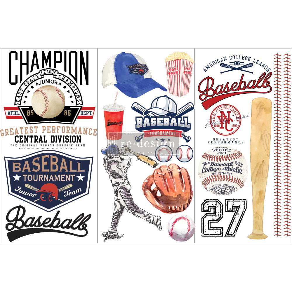 Redesign Small Transfer - BASEBALL (3 sheets, each 15.24cm x 30.48cm ...