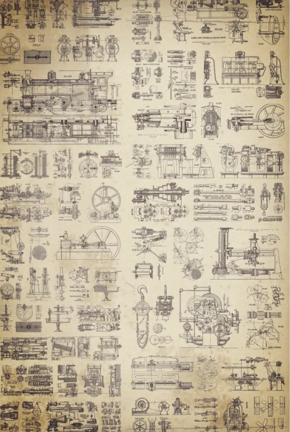 Decoupage Tissue Paper - Old Mechanical Drawings (50.8cm x 76.2cm ...